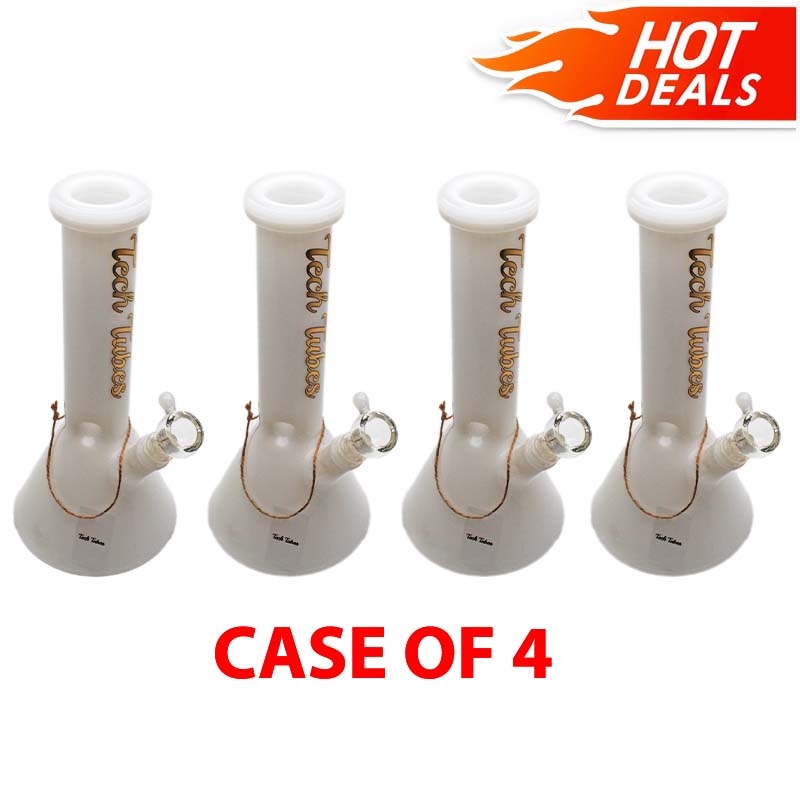 KIT: *CASE OF 4* Glass Bong Tech Tubes 12" Full Colour Beaker White | Maq