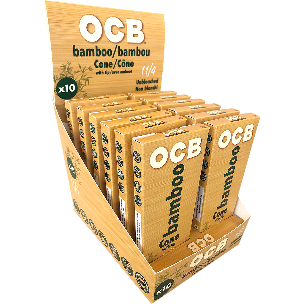 Rolling Papers OCB Bamboo Cones 1.25 - 10 Pack - Box of 12 | Maq