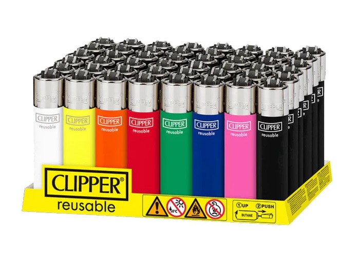 Disposable Lighters Clipper Large Solid Assorted Colors Tray Of 48 | Maq