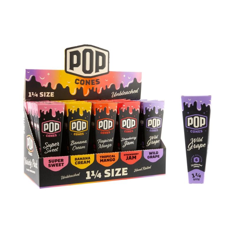 Pre Rolled Cones Pop Unbleached 1.25 Assorted Flavor 6 Per Pack Box of ...