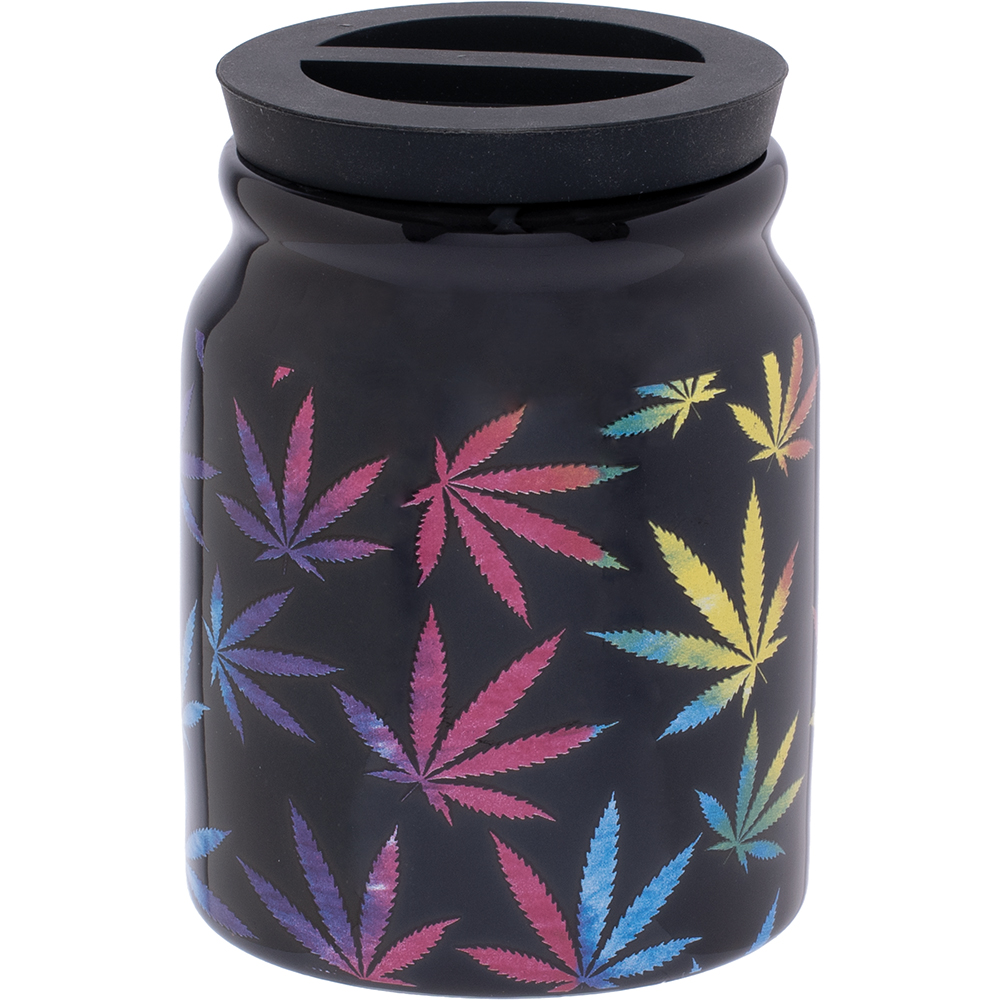Storage Fujima Ceramic Stash Jar Weed Leafs 3.75" | Maq